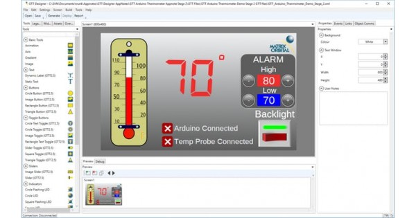 Intelligent LCD | GTT HMI Serial I2C USB Display Arduino One Wire Temperature Demonstration